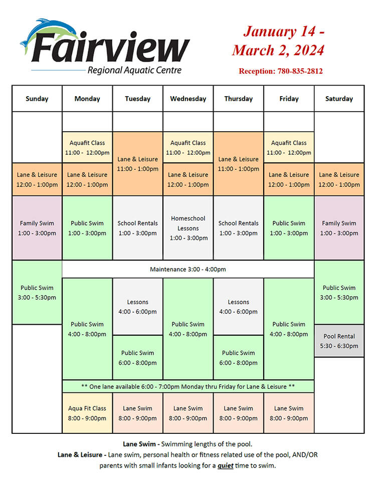 Recreation Schedules - Town of Fairview, Alberta